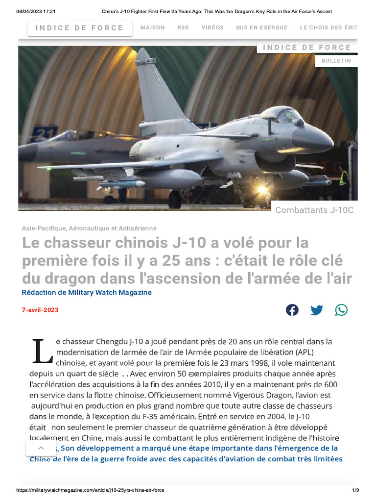 China's J-10 Fighter First Flew 25 Year.. | PDF
