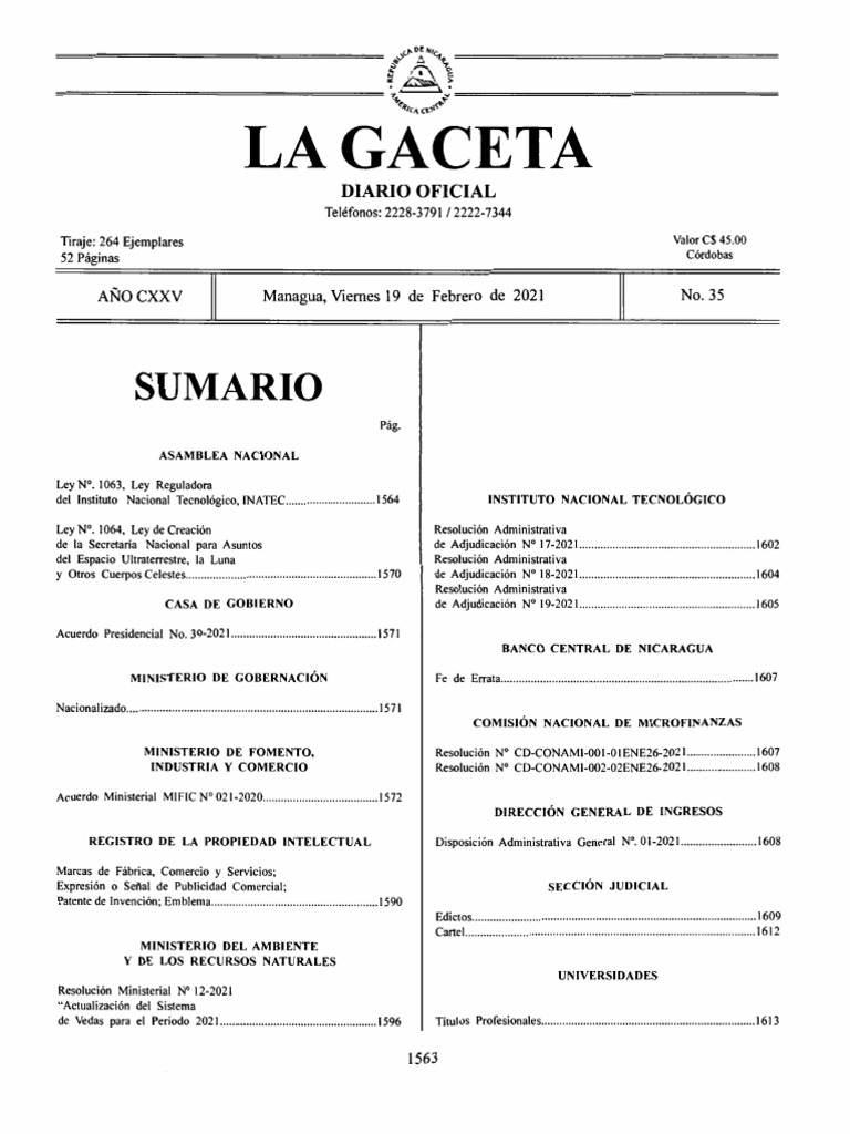 Ley 1063: Regulación de INATEC | PDF | Educación vocacional ...