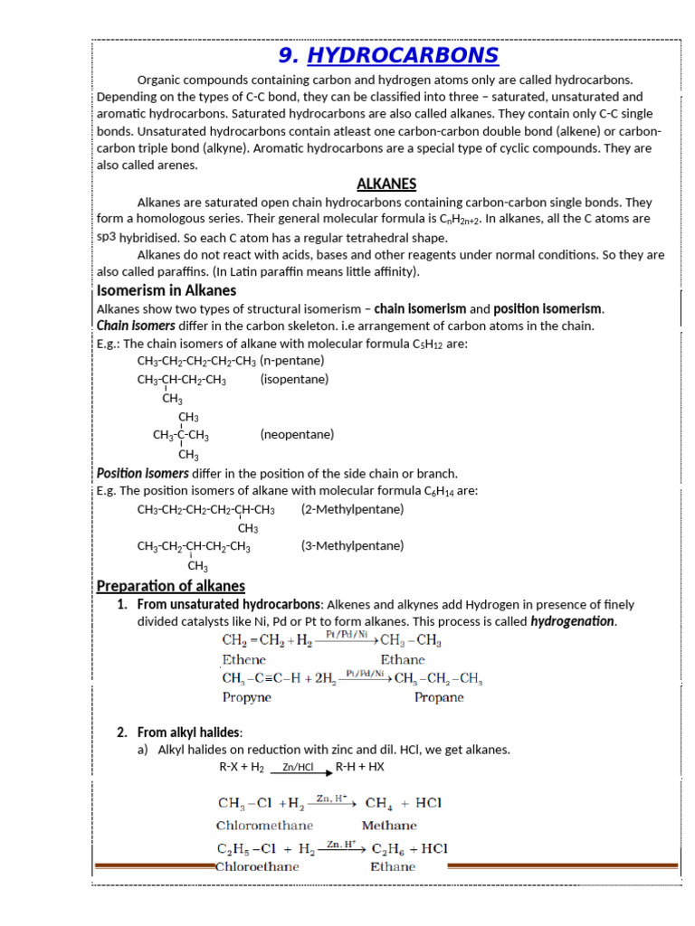 Hydrocarbon Notes - 1698150717 | PDF | Alkene | Conformational Isomerism