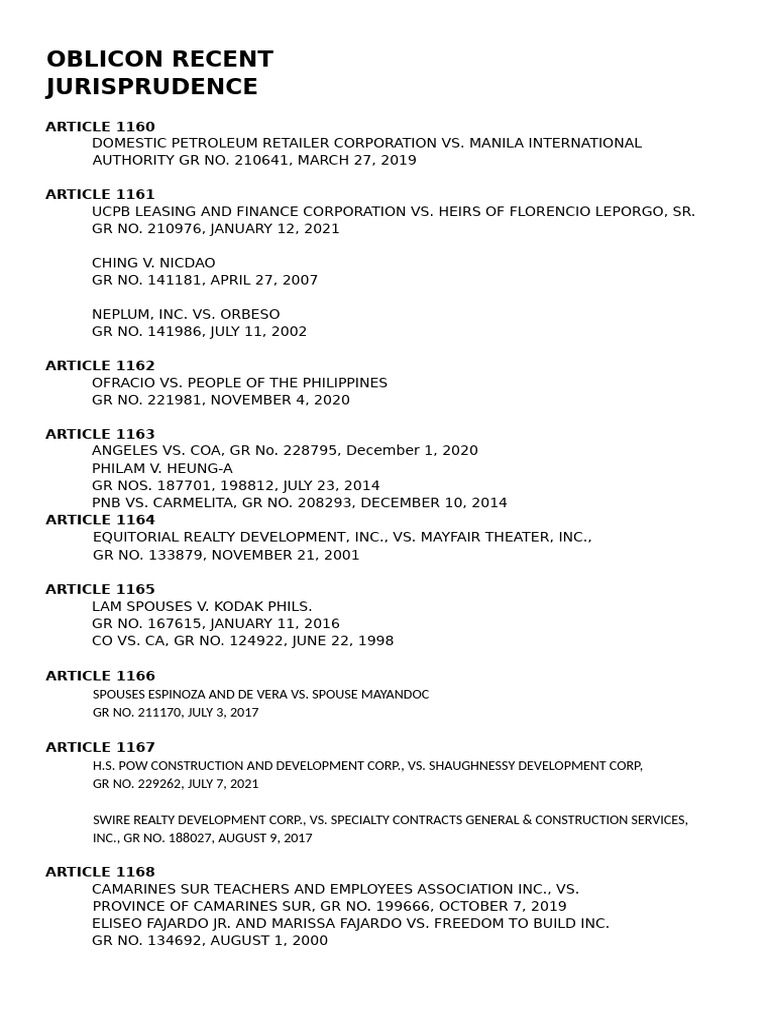 Oblicon Recent Jurisprudence Compilation 2 | PDF | Companies Of The ...