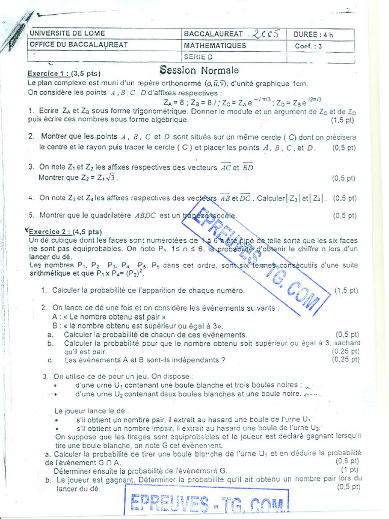 Bac D Math 2005 | PDF