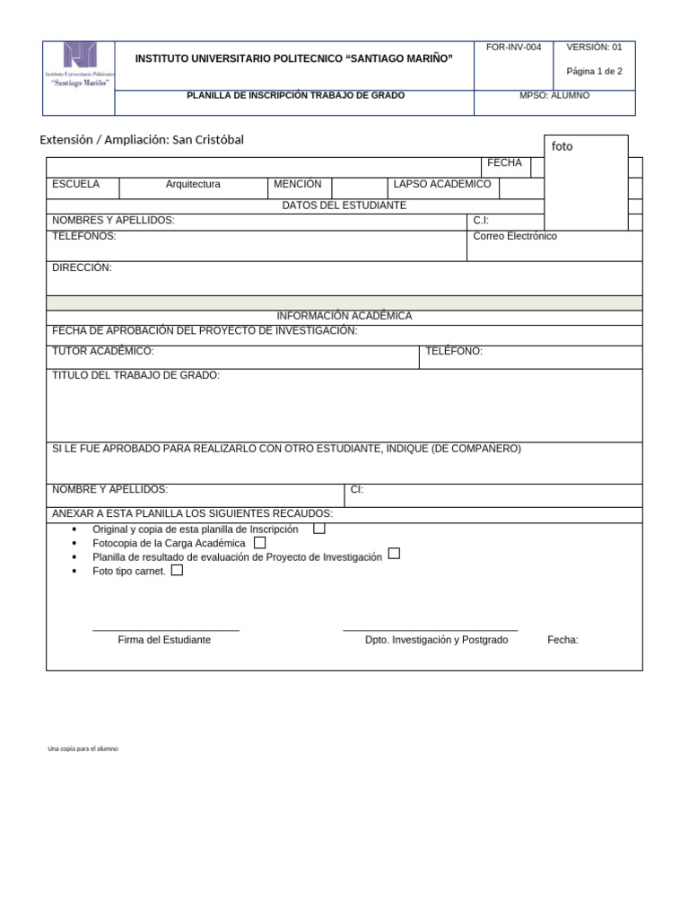 Planilla de Inscripcion de TDG (2) | PDF