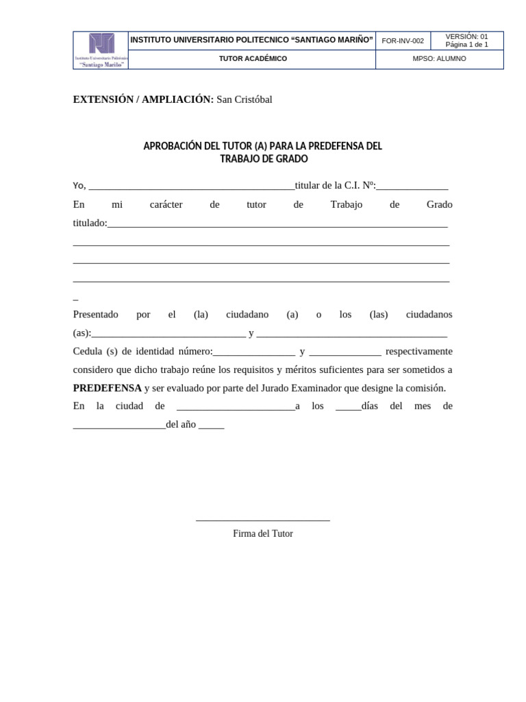Aprobaciòn Del Tutor Académico 002 | PDF