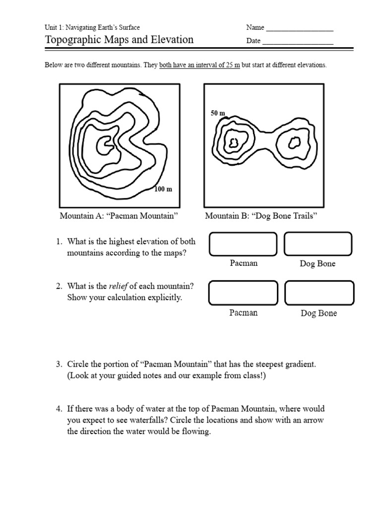 Topographic Maps Worksheet | PDF | Map | Topography