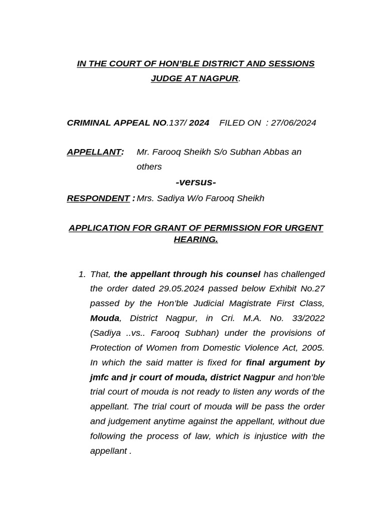Urgent Hearing Application | PDF