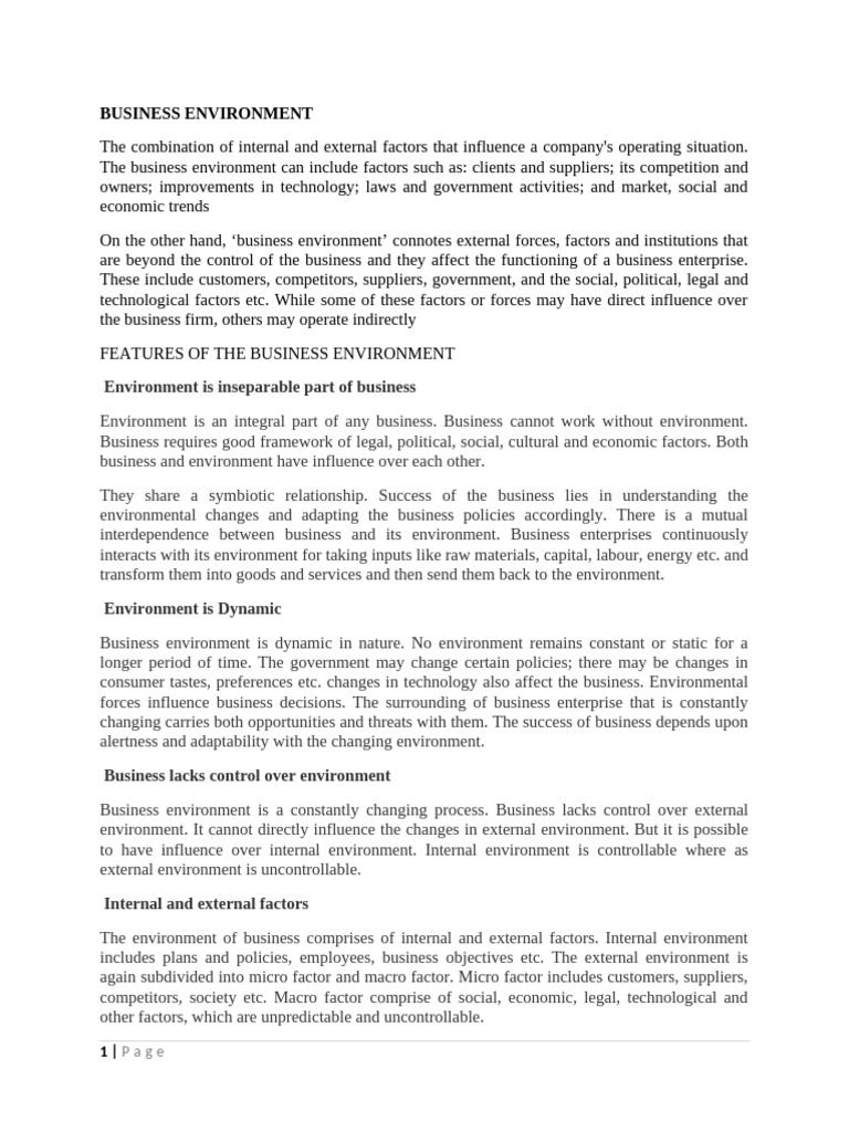 Business Environment Notes - Lecture Three | PDF | Employment | Labour ...