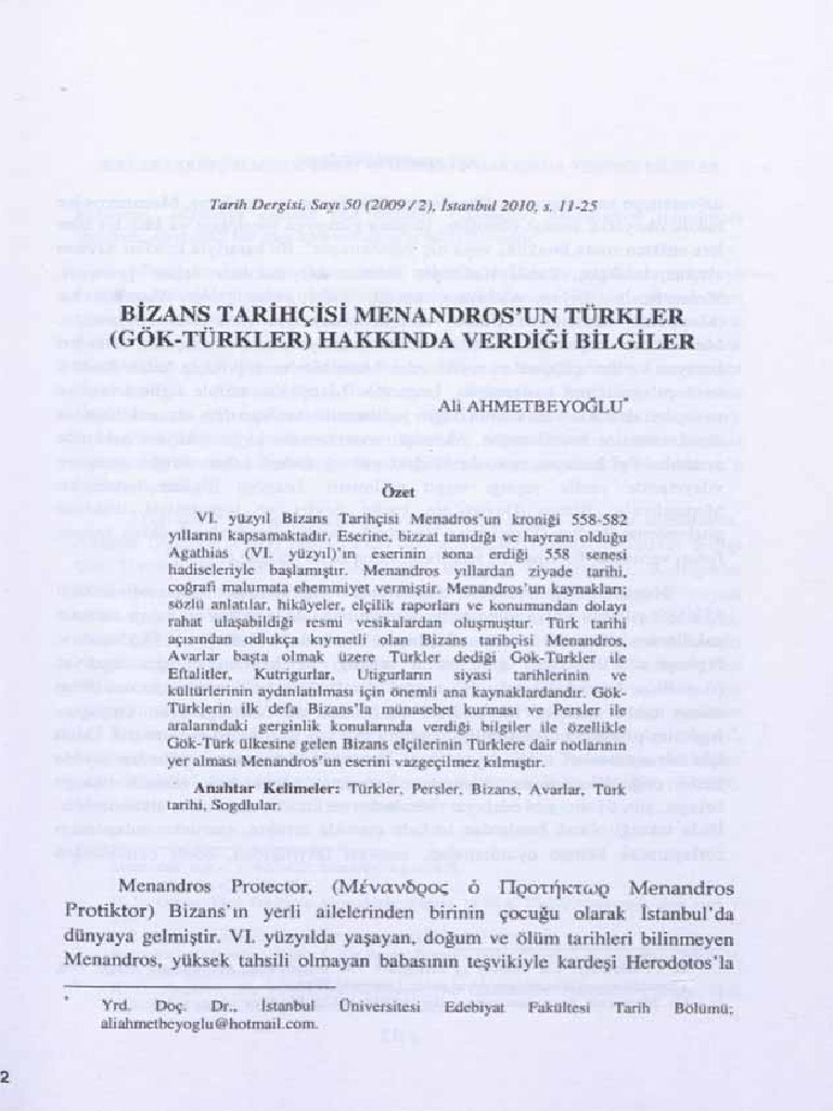 Bizans Tarih - Isi Menandros' - N T - Rkler (G - K - T - Rkler) Hakk - Nda Verdi - I Bilgiler ...