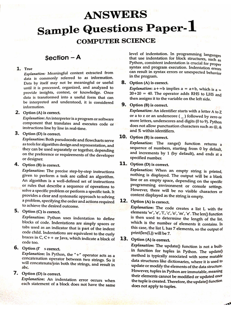 11th CSC AnsweSamplePaper | PDF