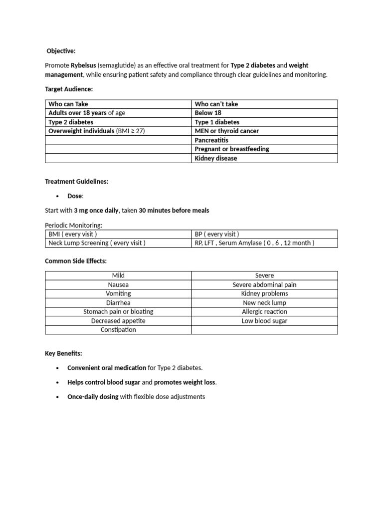 Rybelsus Dosing and Guidelines for Diabetes | PDF