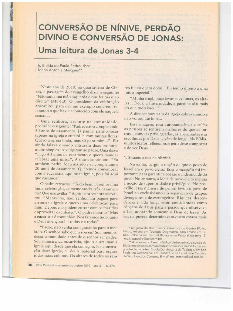 Conversão de Ninive-Jonas 3-4-Vida Pastoral 270-p.30-35 | PDF