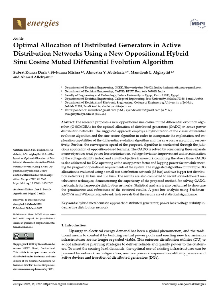 Dash Et Al 2022-Energies-15-02267 | PDF | Metaheuristic | Mathematical Optimization