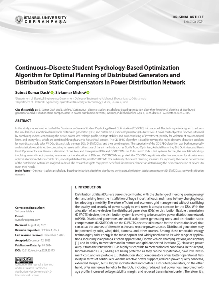 Dash and Mishra-2024-ELECTRICA | PDF | Mathematical Optimization ...