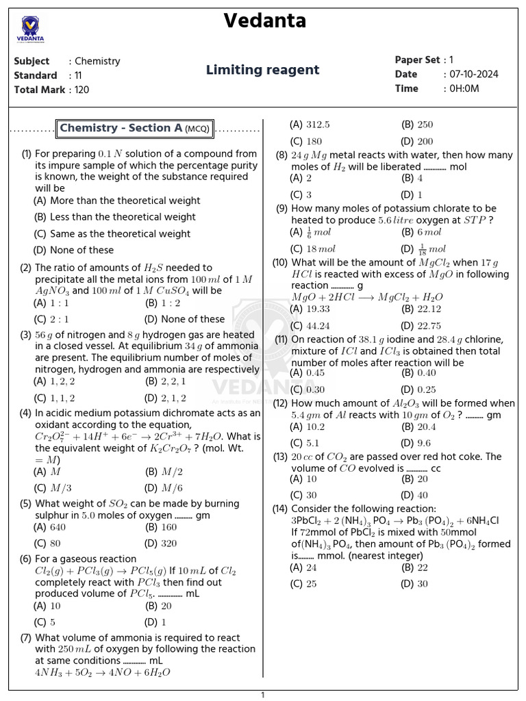 Limiting Reagent 1728305020 | PDF | Mole (Unit) | Chemistry