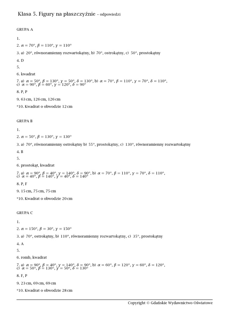 Figury Na Płaszczyźnie Odp. | PDF