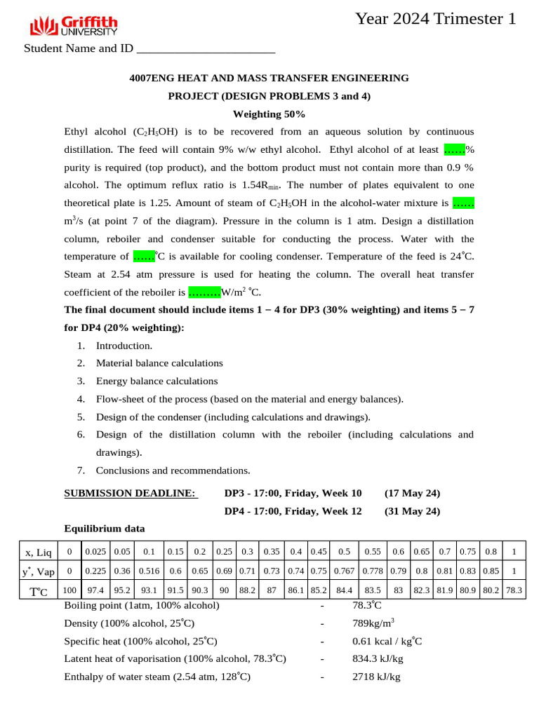 Design+Problems+3-4_2024 | PDF | Distillation | Physical Sciences
