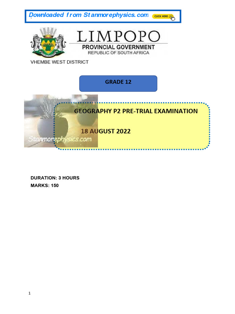 Limpopo Geography Grade 12 PreTrial 2022 P2 and Memo | PDF ...