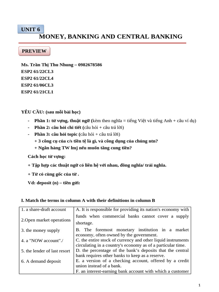 Unit 6 Monry Banking Preparation | PDF