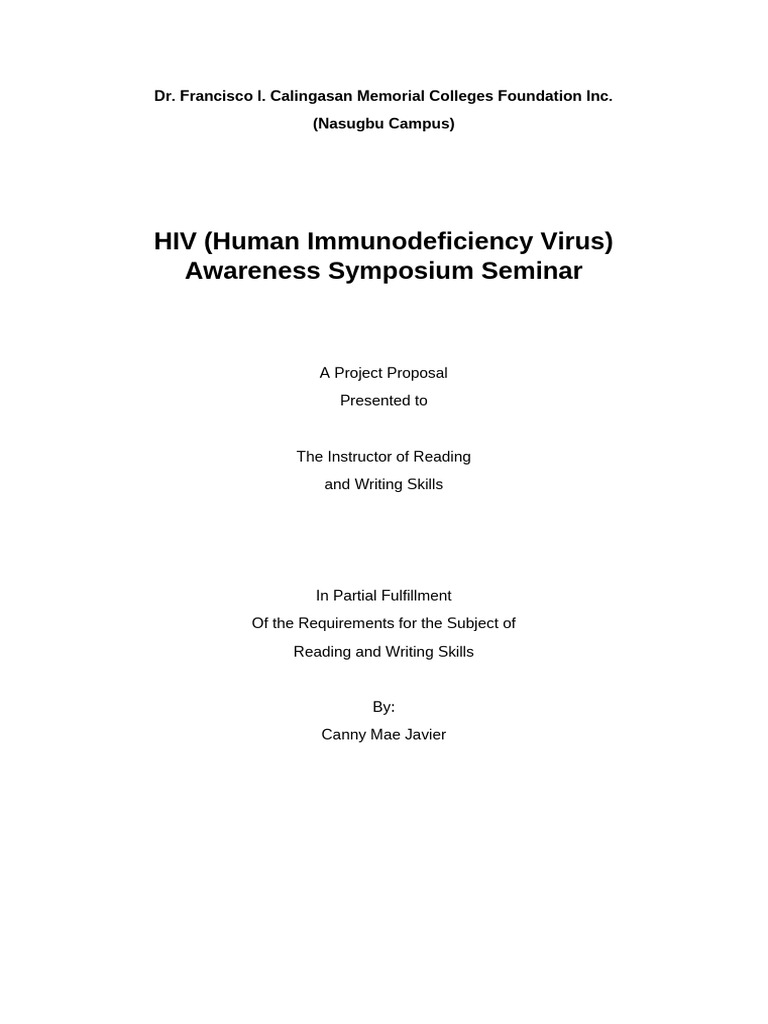 PROJECT PROPOSAL in RWS | PDF | Hiv/Aids | Public Health