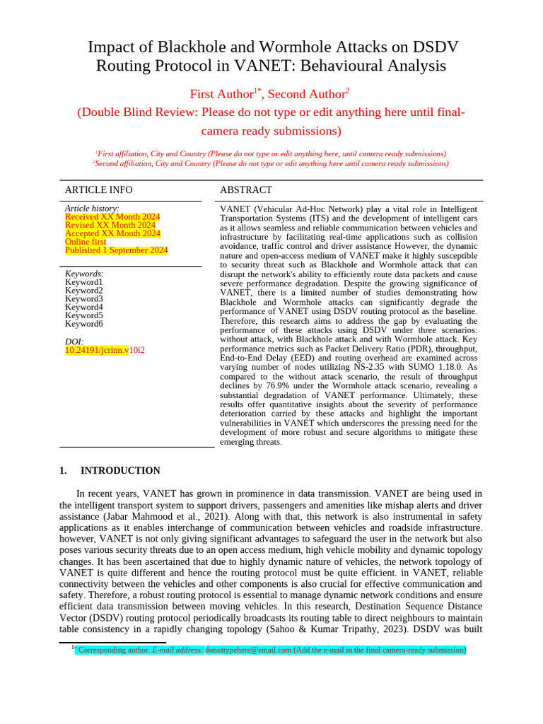 JCRINN Black Wormhole Attack | PDF | Routing | Computer Network