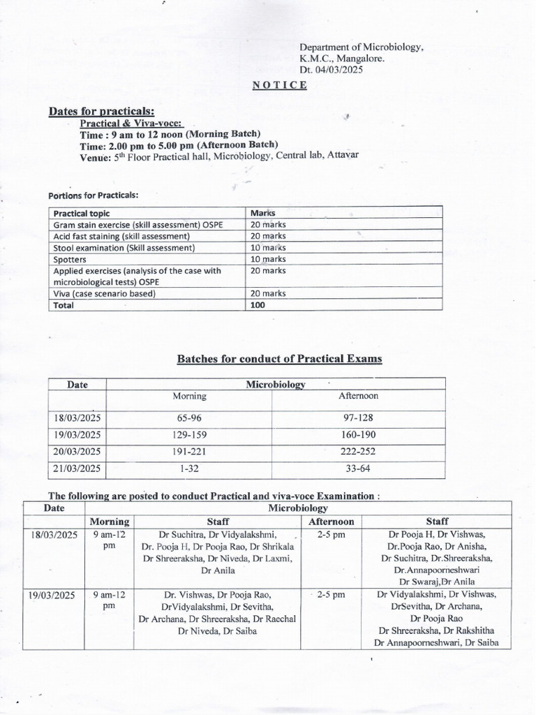 Notice - Practical Exam - MBBS | PDF