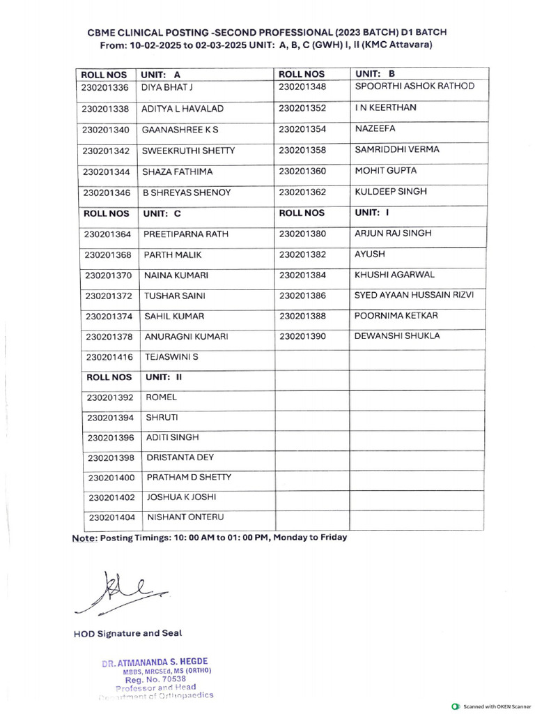 Second Professional (2023 Batch) Clinical Posting | PDF