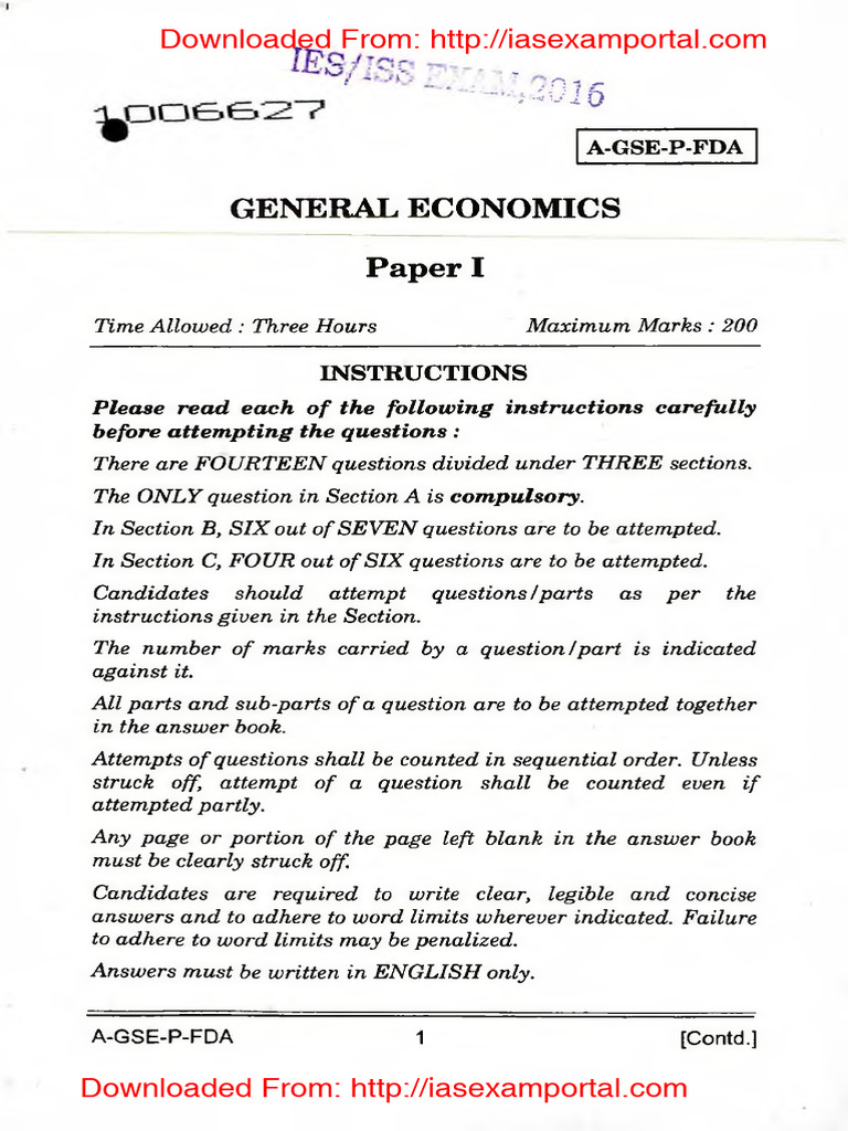 IES ISS Exam Paper 2016 General Economics Exam Paper 1 - WWW ...