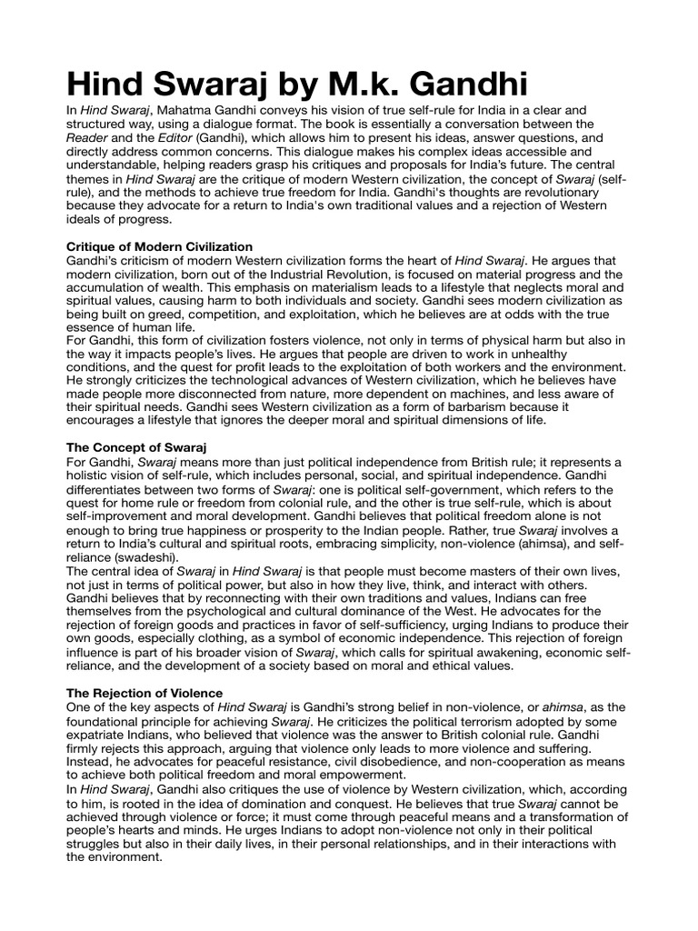 Gandhi's Vision of True Swaraj | PDF | Mahatma Gandhi | Nonviolence