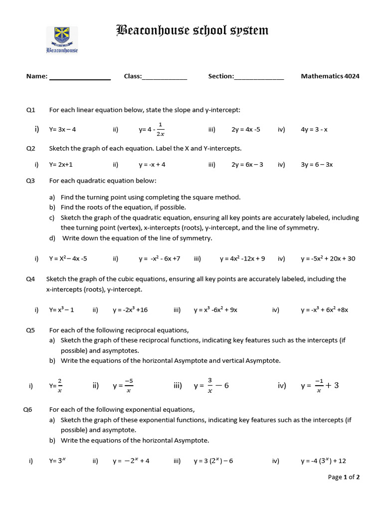 Function Graph (Sketching - Drawing and Recognition) | PDF | Asymptote ...