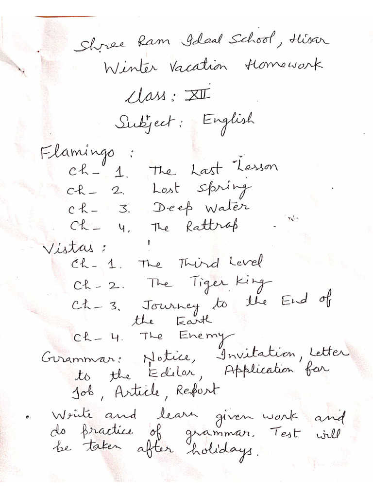 Clàss +2 Science Holiday Homework | PDF
