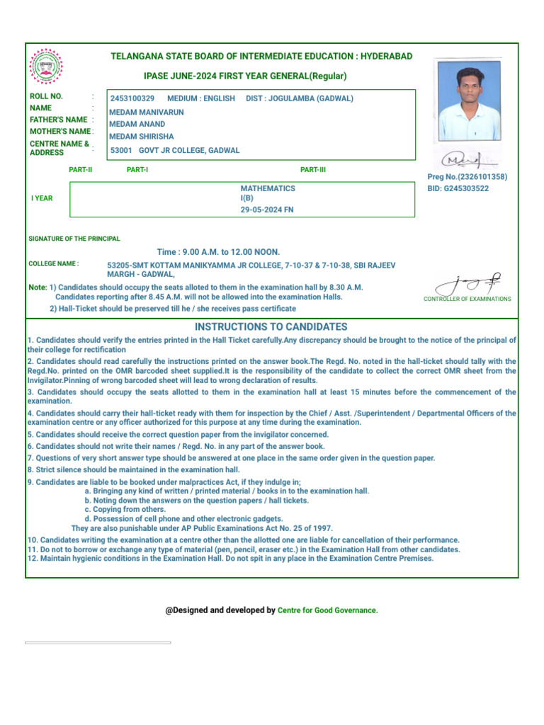 First Year Hall Ticket Download | PDF