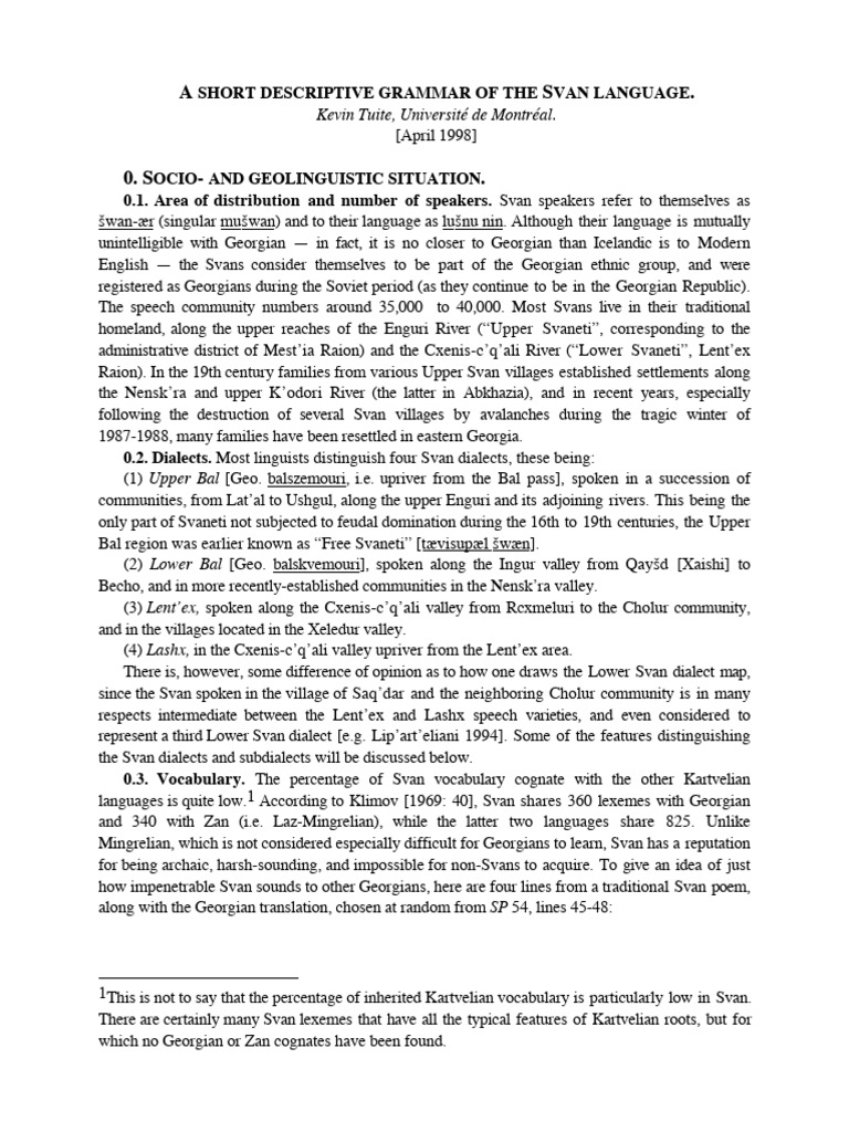 Svan Language. a Short Descriptive Grammar of the (Tuite) | PDF ...
