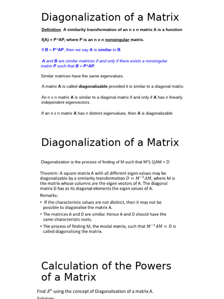1 Diagonalization Of A Matrix And Qf Pdf