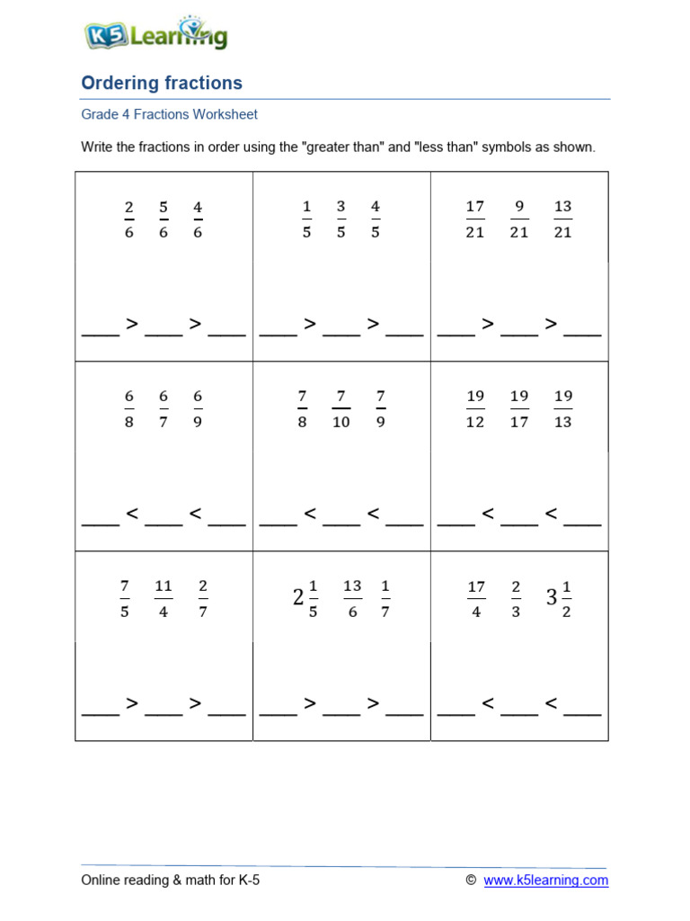 Grade 4 Ordering 3 Fractions D | PDF