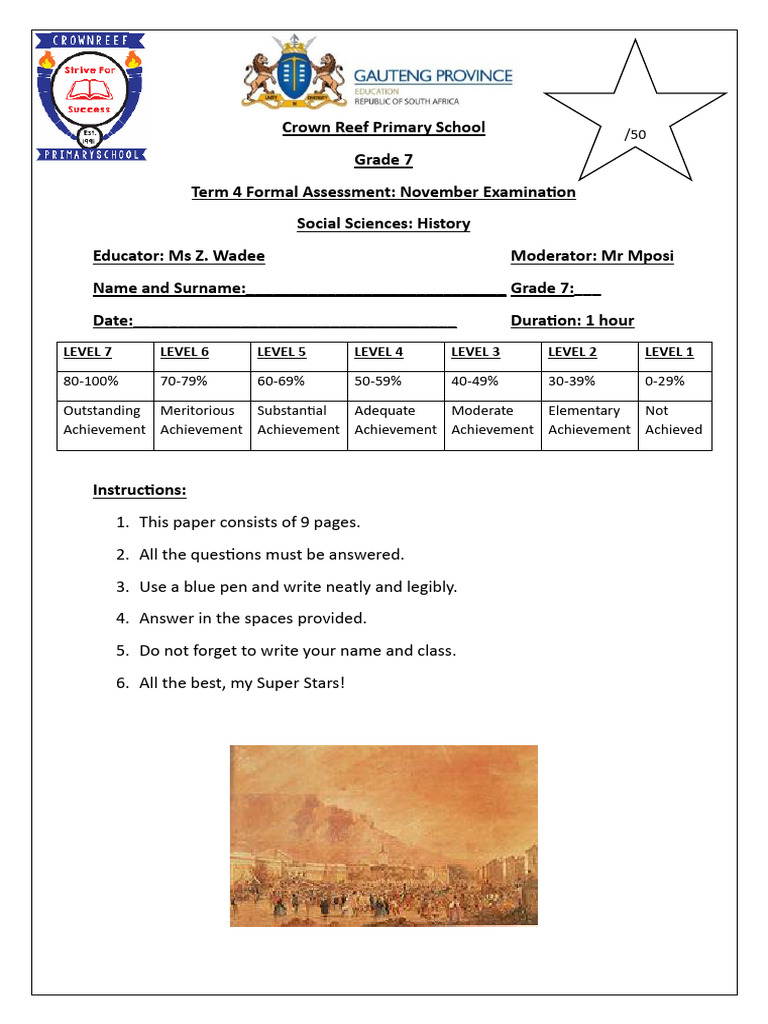 Grade 7 Term 4 History Exam Paper | PDF
