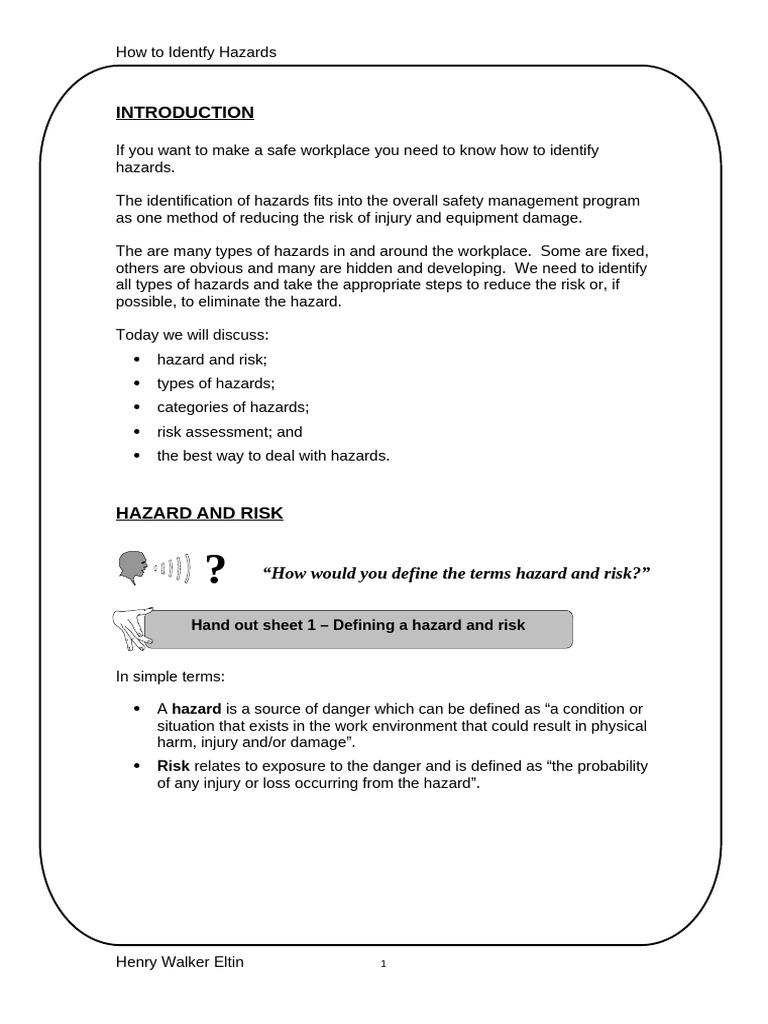 ST004 - Text - How To Identify Hazards Rev 0 | PDF | Risk | Hazards