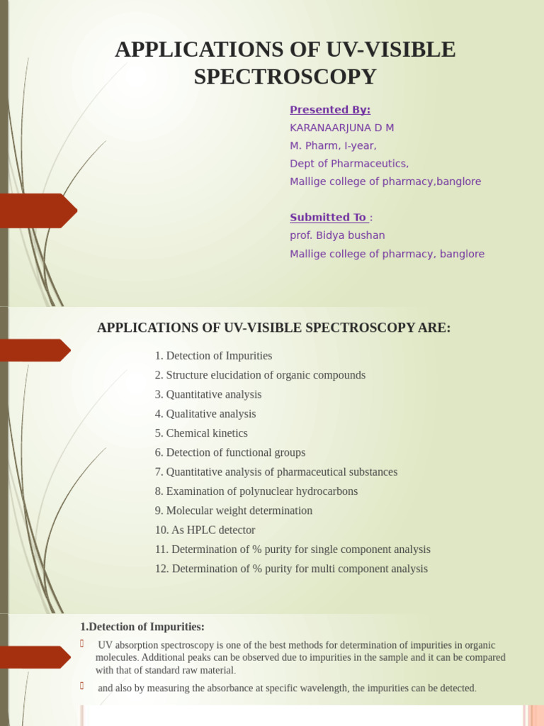 Applications of Uv-Visible Spectros | PDF | Ultraviolet–Visible Spectroscopy | Absorption ...