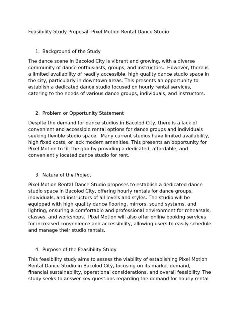 Pixel Motion Dance Studio Proposal | PDF | Feasibility Study | Dances