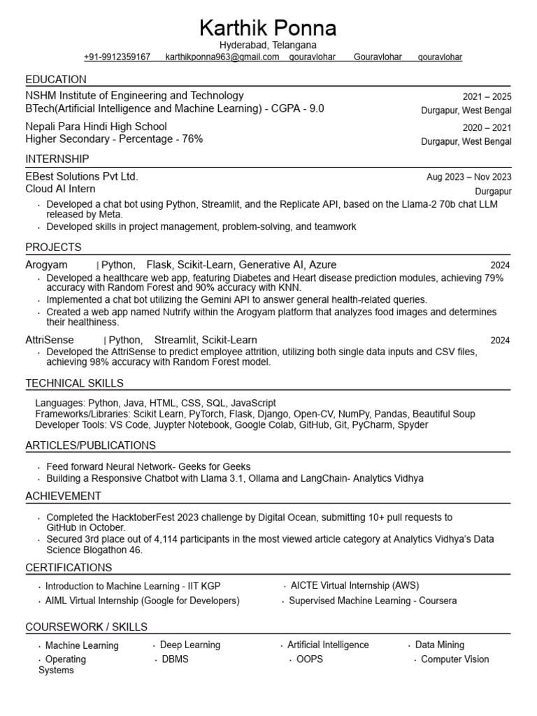 Karthik Ponna: AI & ML Intern Profile | PDF | Machine Learning | Artificial Intelligence