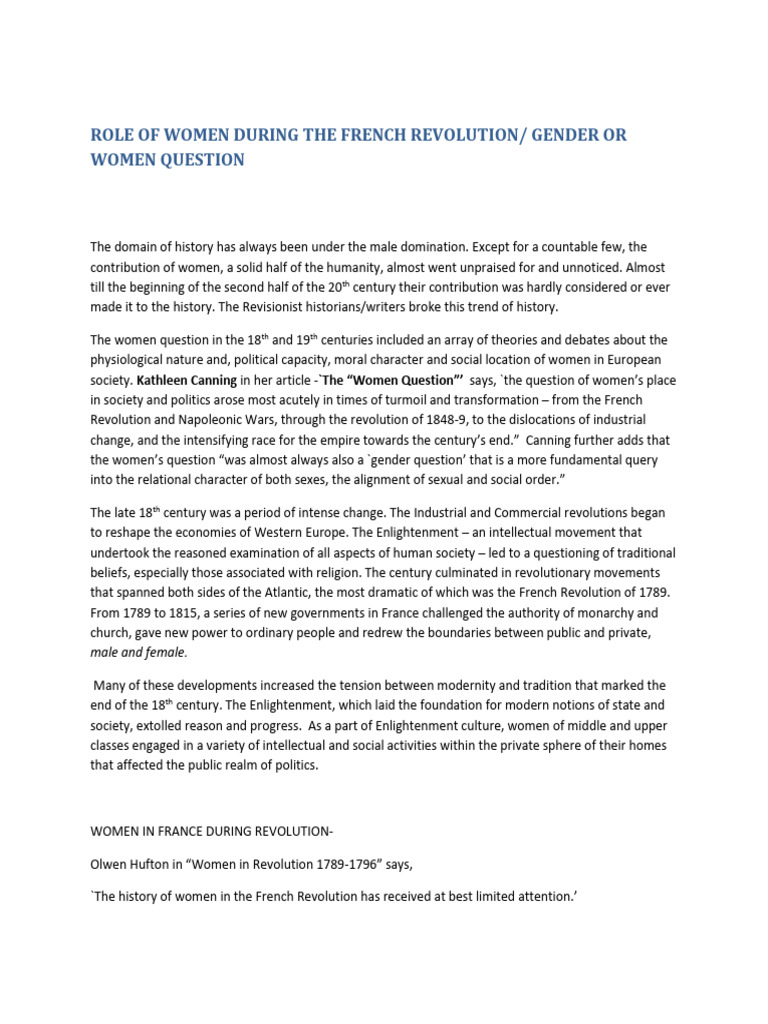 Role of Women During the French Revolution | PDF | Feminism | Gender ...