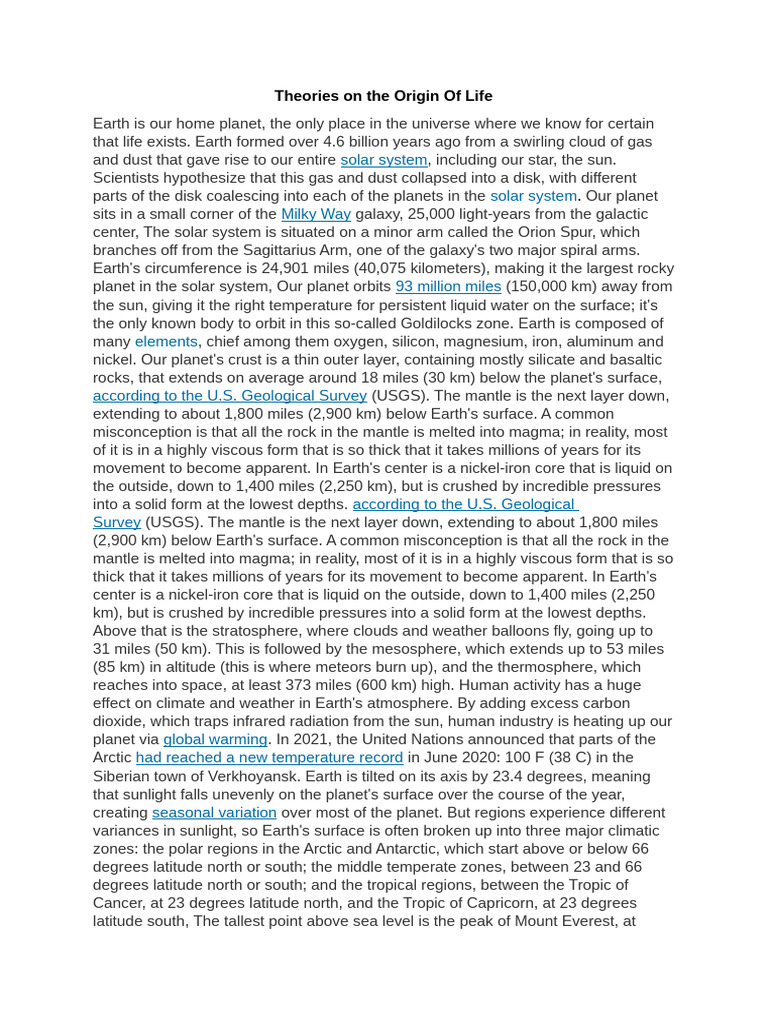 Theories on Earth's Origin of Life | PDF | Earth | Solar System