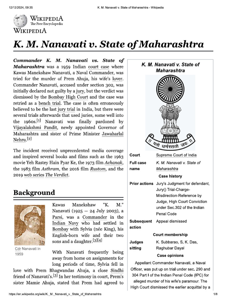 NANAVATI VS STATE OF MAHARASHTRA VERDICT CASE | PDF