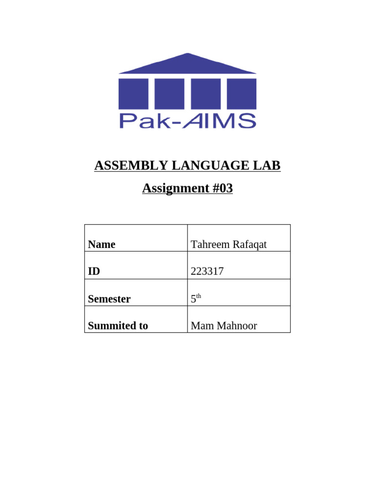 ASSEMBLY LANGUAGE LAB A 03 | PDF