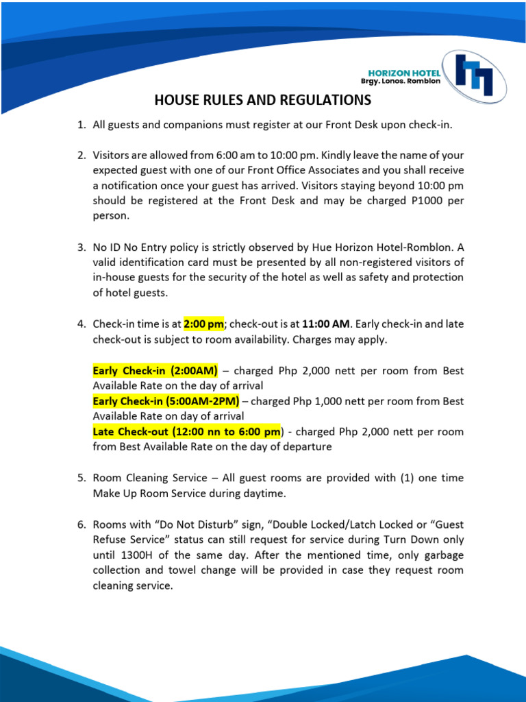 Ii House Rules and Regulations | PDF