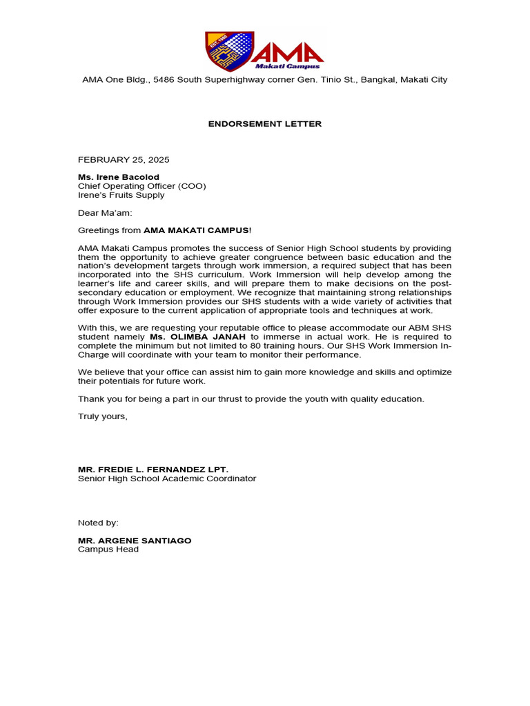 Olimba - Endorsment Letter | PDF