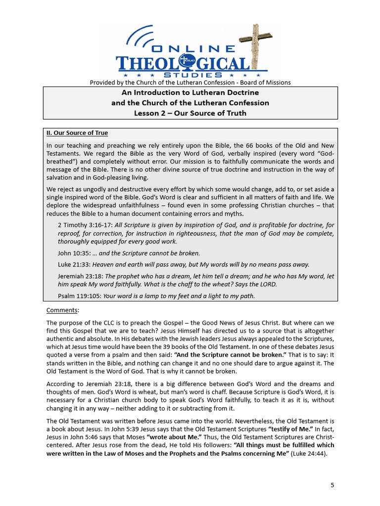 Source of Truth in Lutheran Doctrine | PDF | Jesus | Bible