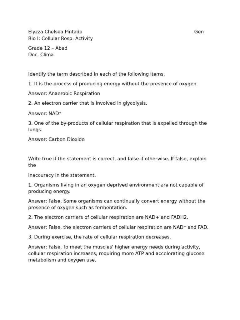 Cellular Respiration Concepts Explained | PDF