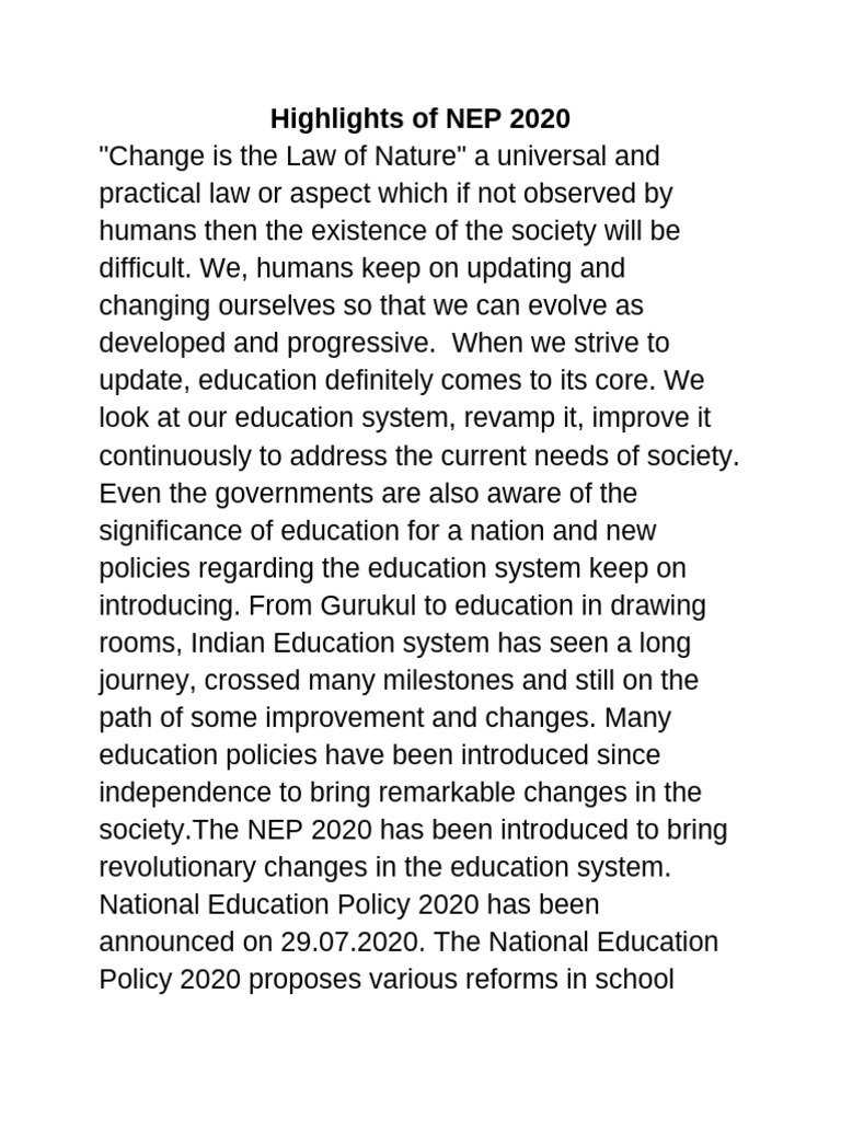NEP 2020: Key Features and Reforms | PDF | Teachers