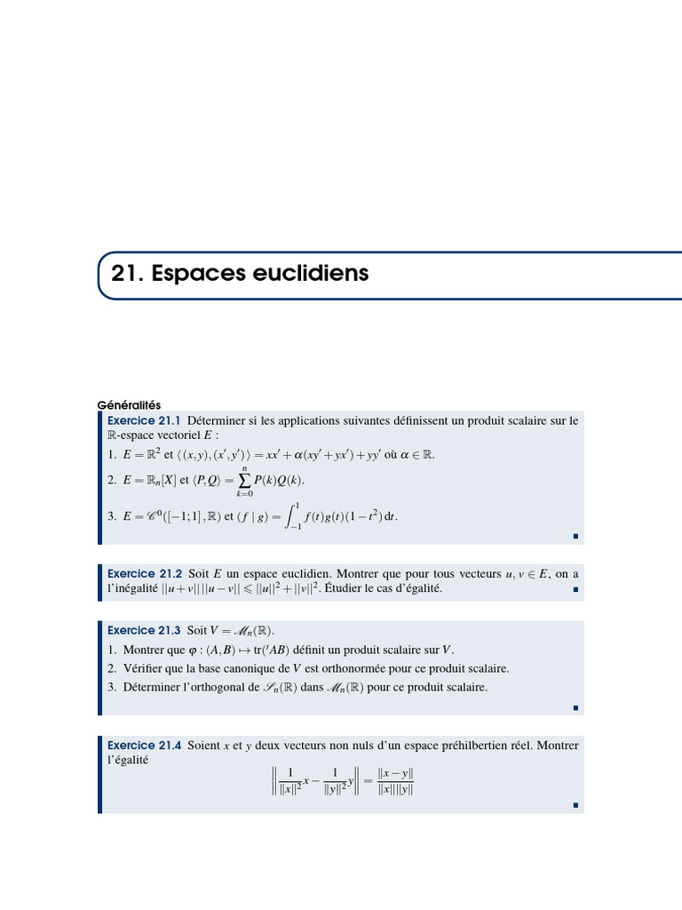 Espaces Euclidiens et Propriétés | PDF | Espace euclidien | Orthogonalité
