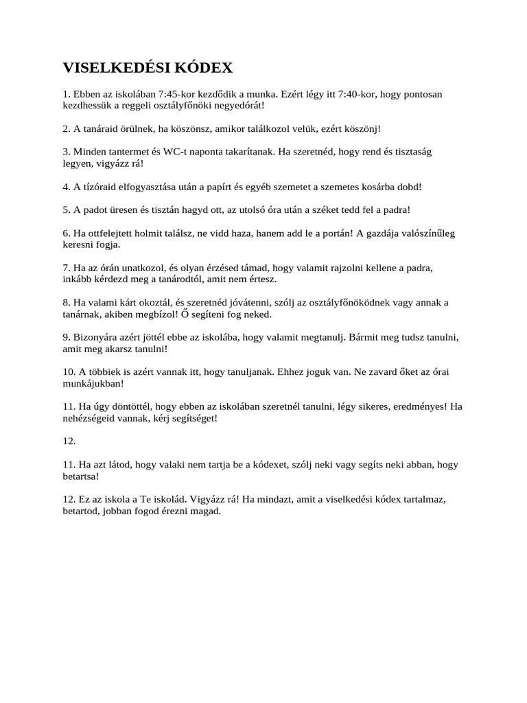 VISELKEDÉSI KÓDEX-iskola | PDF