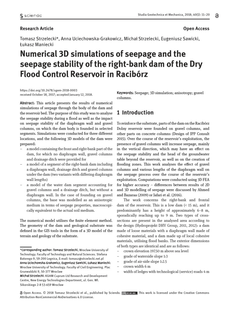 Numerical-3d-Simulations-Of-Seepage-And-The-Seepage-4fby9ijq5h | PDF | Dam | Reservoir